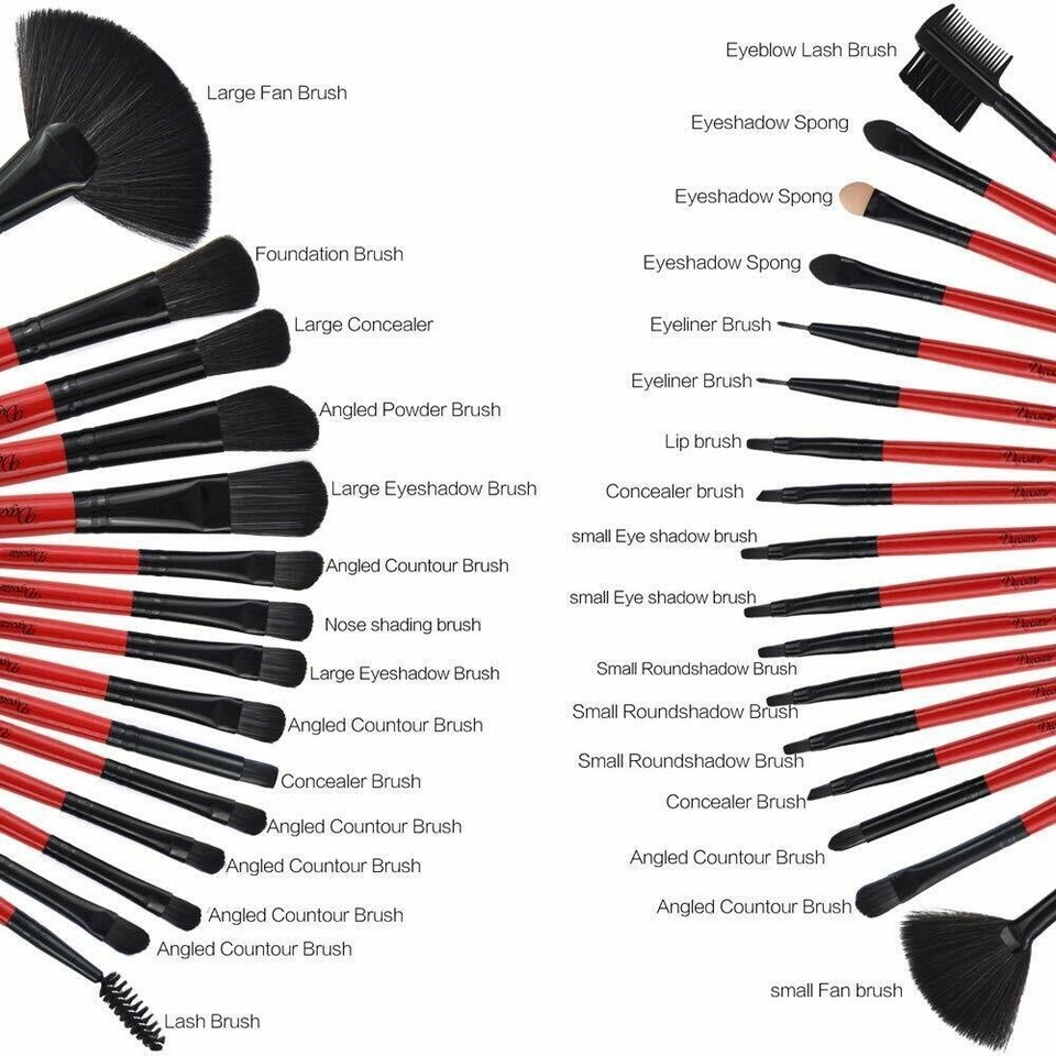 Makeup Brushes Set, Red, 32 pcs, Professional Cosmetic Kit with Storage ...