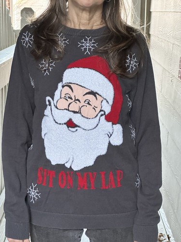 Mossimo Naughty Santa Claus Sit on My Lap Ugly Christmas Sweater Nasty ...