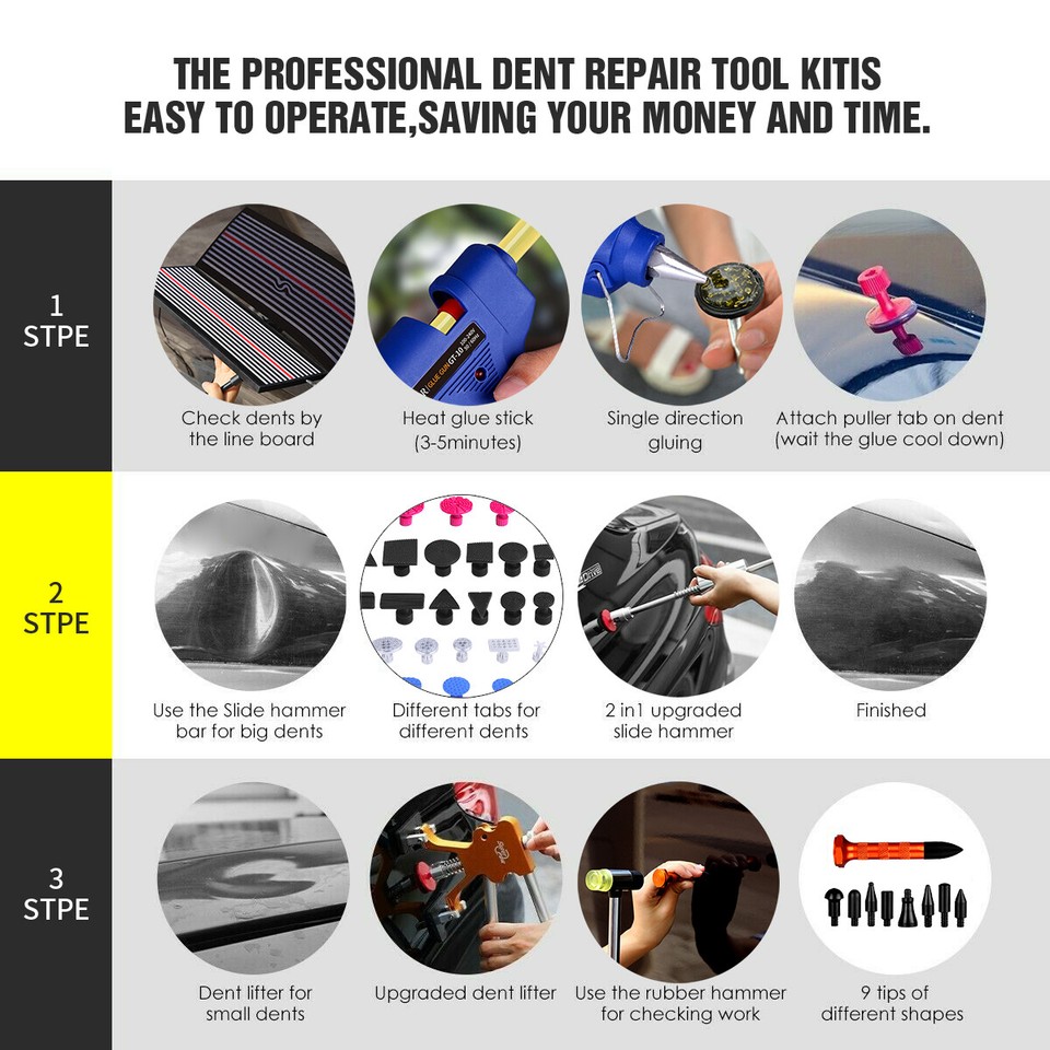 PDR Full Set Tool Dent Repair Kit Paintless Dent Removal Tools Dent ...
