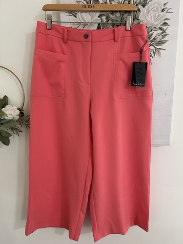 Nicole Miller Coral Wide Leg Pull On Stretch Capris Front Pockets Women ...