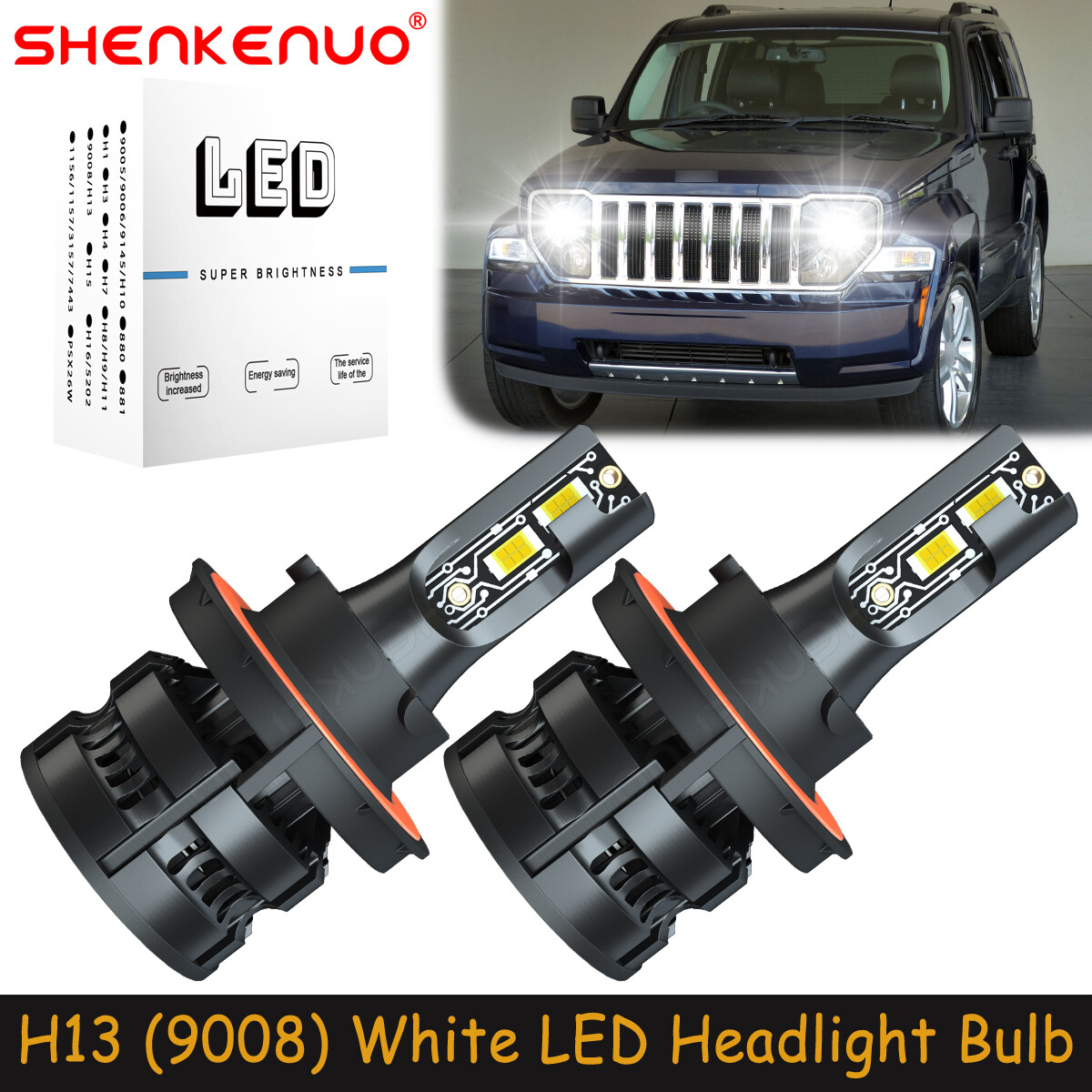 For Jeep Liberty 2008-2012 2X White 9008 H13 LED Headlight Bulb High ...