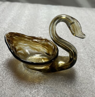 Mid Century Amber Color Glass Elegant Swan Candy Nut Dish Vintage | eBay