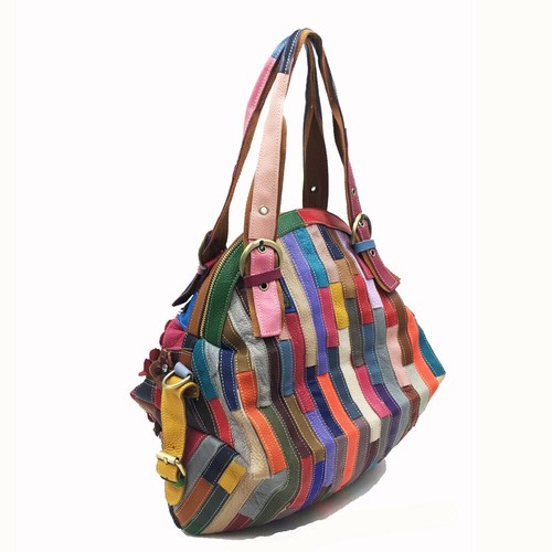 Color Matching Flowers Leather Handbags Multi-color Women's Shoulder ...