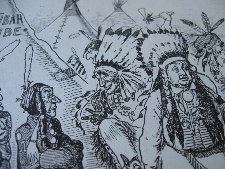 1902 Original POLITICAL CARTOON - PARLIAMENT as Native American INDIANS ...