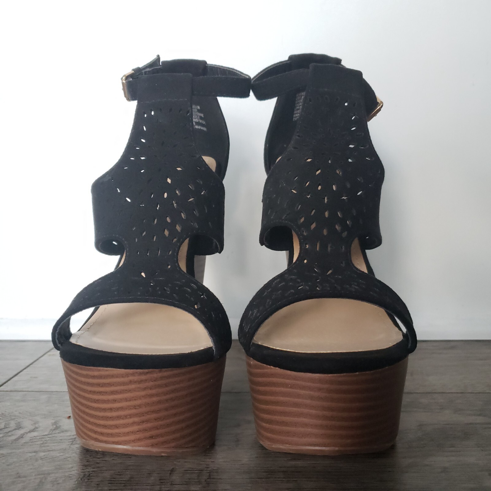 JustFab Sheree Platform Black Wedge Sandals Women's S… - Gem