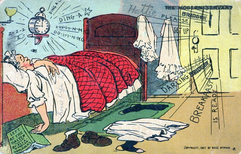 The Modern Servant Cartoon Funny Posted Sleeping Vintage Divided Back ...