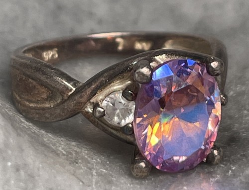 Sterling Silver Pink Glass Cocktail Ring Nevada Silver Size 7 | eBay