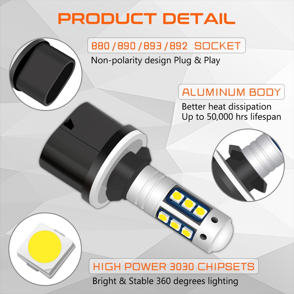 HIGH BRIGHT 880 892 893 899 890 LED Fog Light Driving DRL 6000K White ...