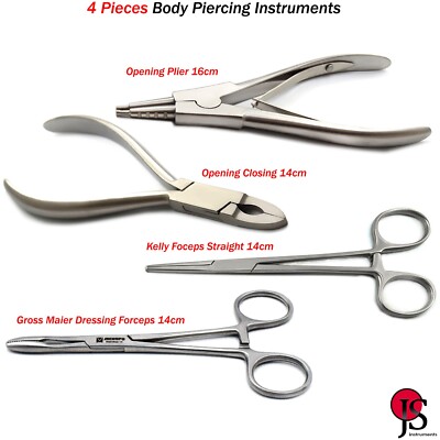 4 Pieces Basic Body Piercing Instruments Ring Opening Closing Plier ...