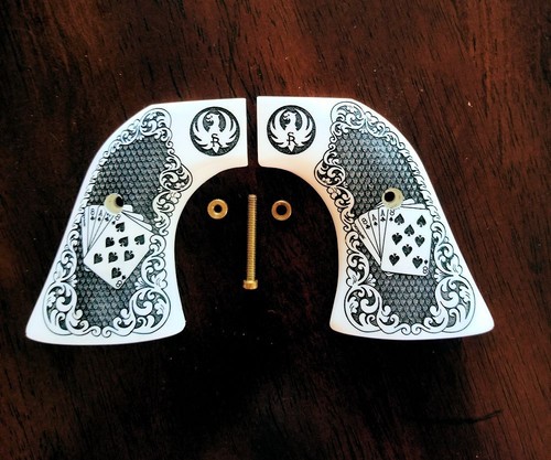 Ivory Ruger Vaquero Blackhawk Grips Single Six XR3-RED Frame Dead Man ...