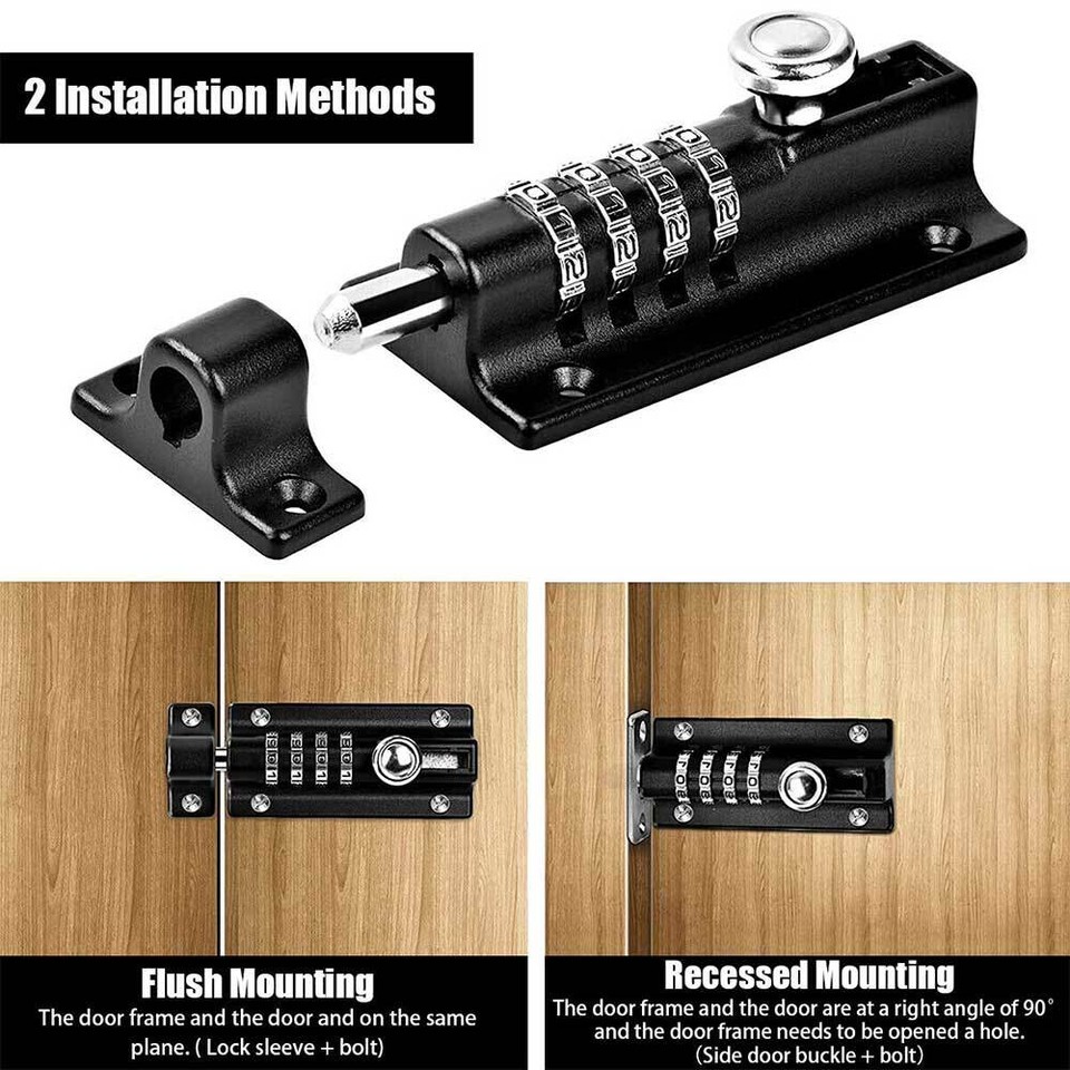 4 Digit Combination Sliding Keyless Lock Security Pad Bolt Shed Gate ...