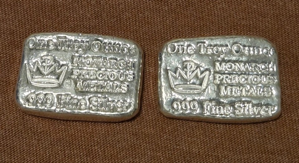 1 Troy oz Monarch Precious Metals .999 Fine Silver Cast Bar (LOT OF TWO ...