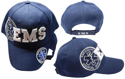 Dark Blue EMS Emergency Medical Service White Shadow Embroidered Cap ...