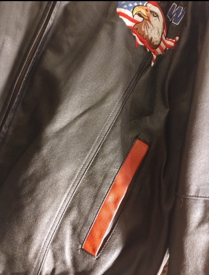 Men's Large VFW Eagle Vintage Jacket Red & Black Motorcycle Leather ...