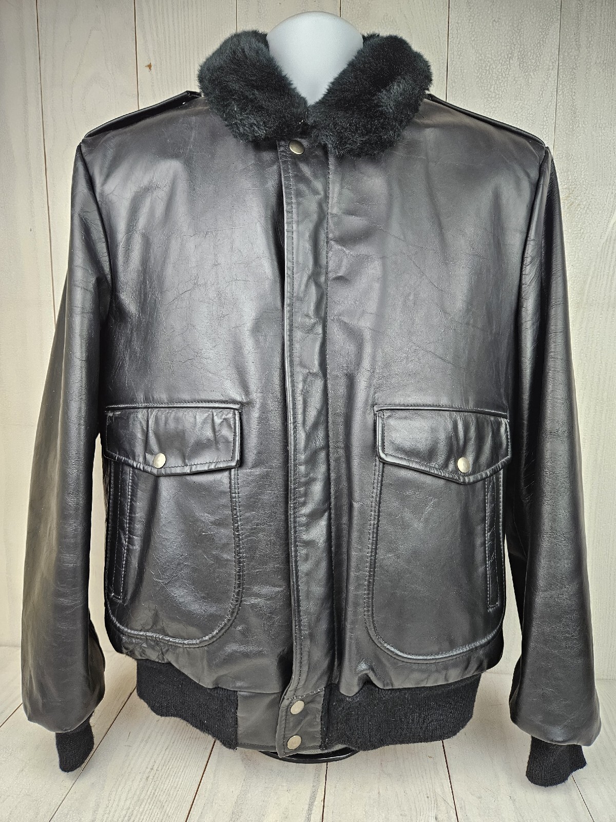 Vintage Cooper Black Leather Bomber Jacket Mens 42L F… - Gem