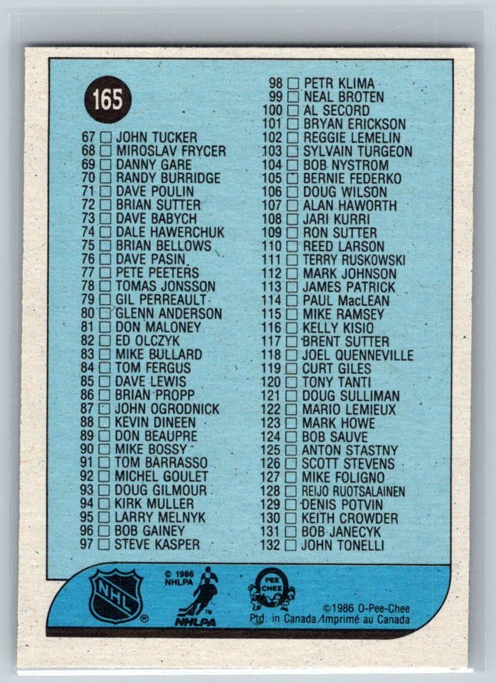 1986 O-PEE-CHEE #165 Check List | eBay