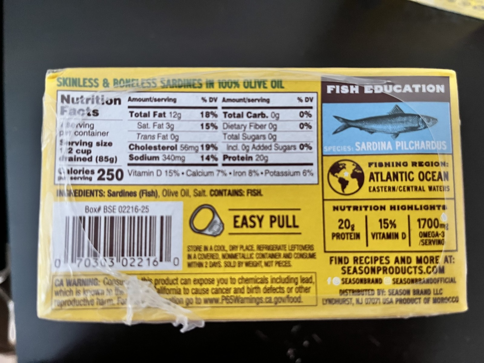 12x Season Wild Caught Sardines Boneless Skinless in 100% Pure Olive ...