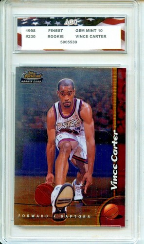 1998 Topps Finest #230 Vince Carter Rookie Card AGC 10 Gem Mint Toronto ...