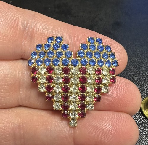 VTG Red White Blue Rhinestone Heart Pin Brooch 4th Of July Jewelry | eBay