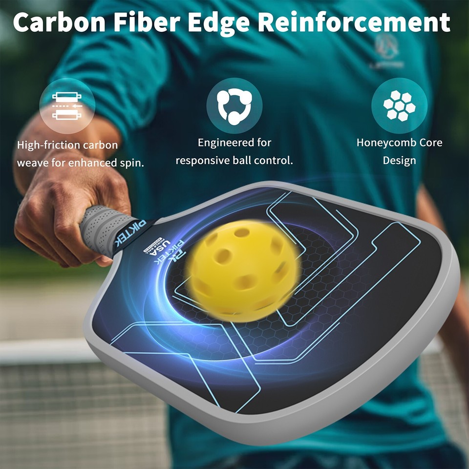 PIKTEK Multi Layer T700 Textured Carbon Fiber Pickleball Paddle Strong ...