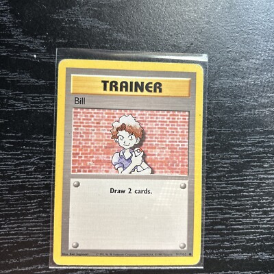 BILL TRAINER POKEMON CARD 1ST EDITION 91/102 BASE SET NON HOLO NEVER ...