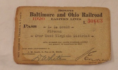 B&O Baltimore and Ohio Railroad Employee Pass Fireman 1920 | eBay