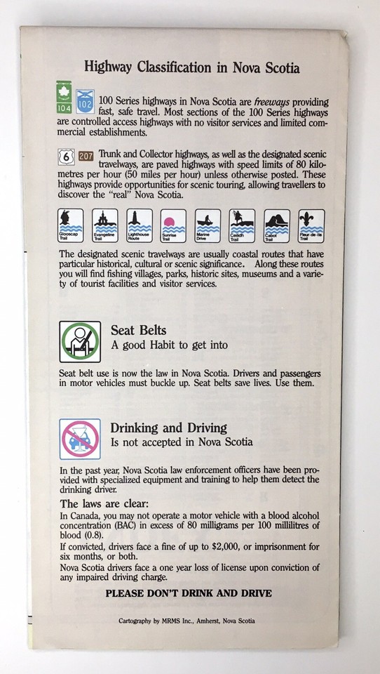 Nova Scotia Highway Road Map 1987 Canada Kids at Greenhill Lookoff Area ...