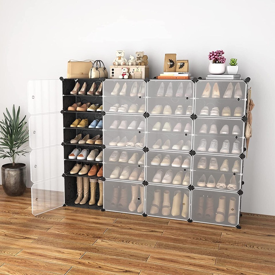20 Cube Stackable Storage Organizer Shoes Clothes Shelf Sneakers Rack ...
