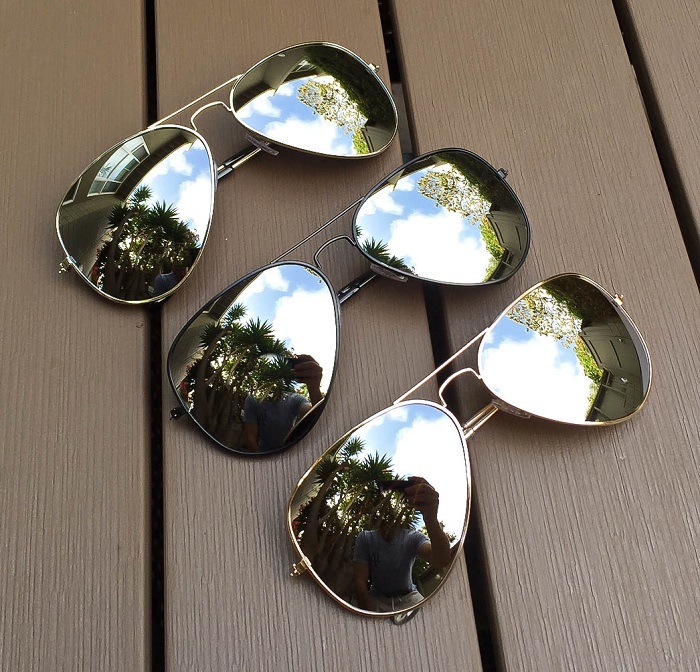 Large Silver Mirror Lens Gold Silver or Black Metal Aviator Big ...