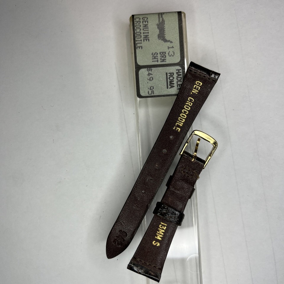 Hadley Roma Genuine Crocodile Brown 13mm Short Size Gold Buckle Band ...