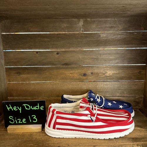 New NIB Mens Hey Dude Wally Patriotic USA Flag Slip On Shoes Loafers ...