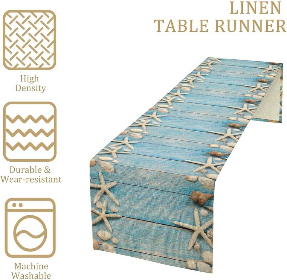 Summer Beach Table Runner Dresser Scarves Beach Theme Cotton Linen ...