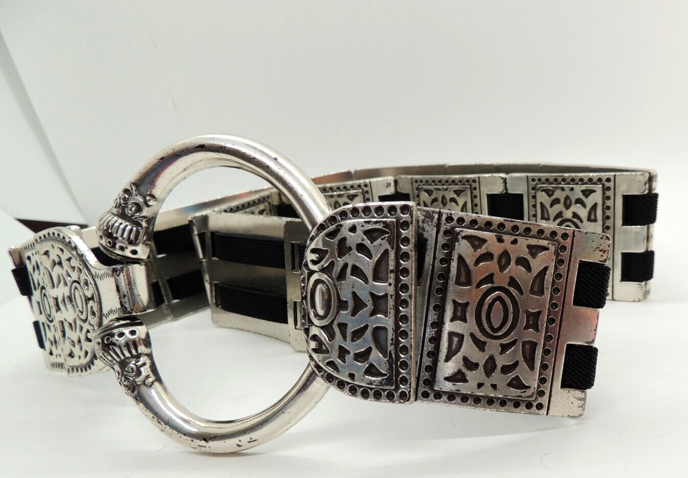 Vintage 70s Waist Belt Etched Silver Tone Elastic Chunky Heavy Detailed ...