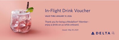 Delta Airlines Drink Voucher Coupon - up to $12 Value - Exp 1/31/2026 ...