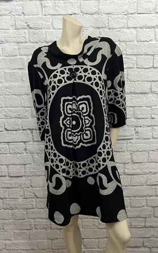 FUNKY PEOPLE WOMEN’S BLACK & GRAY GEOMETRIC PRINT SWEATER DRESS SIZE XL ...