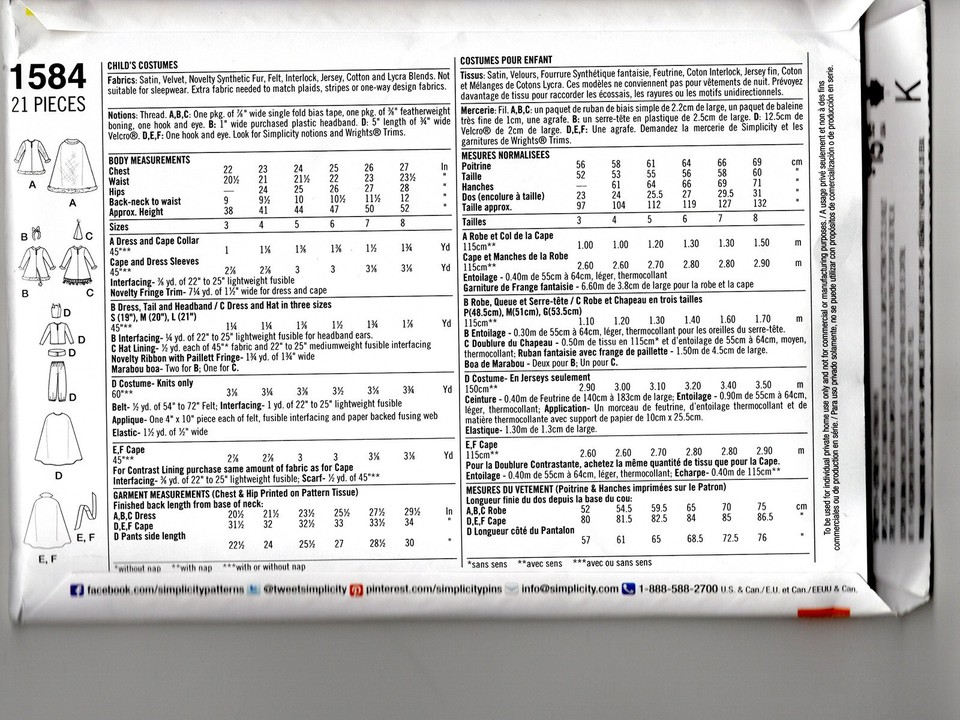 Simplicity Pattern 1584A Clown, Witch, Vampire, Wizard, Bat, Cat Child ...