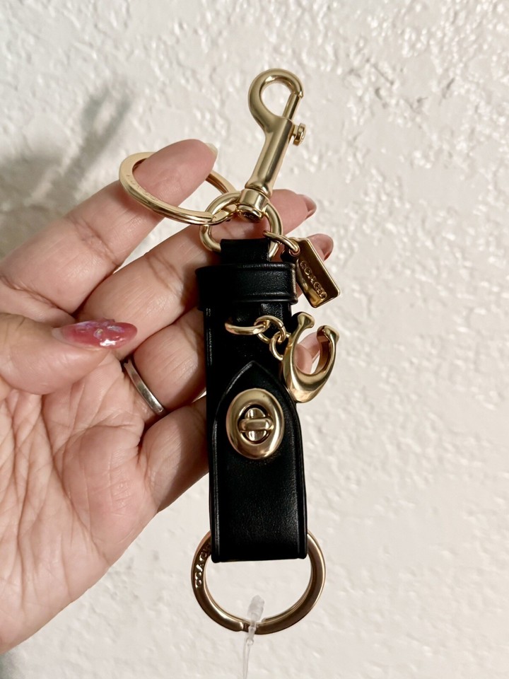 NWT Coach Leather Trigger Snap Bag Charm Black Valet Key Ring Fob | eBay