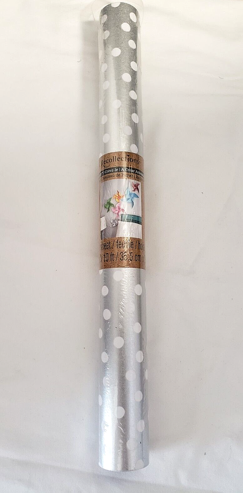 Recollections Craft It Paper Roll, 14 in X 10 ft - SILVER w/WHITE DOTS ...