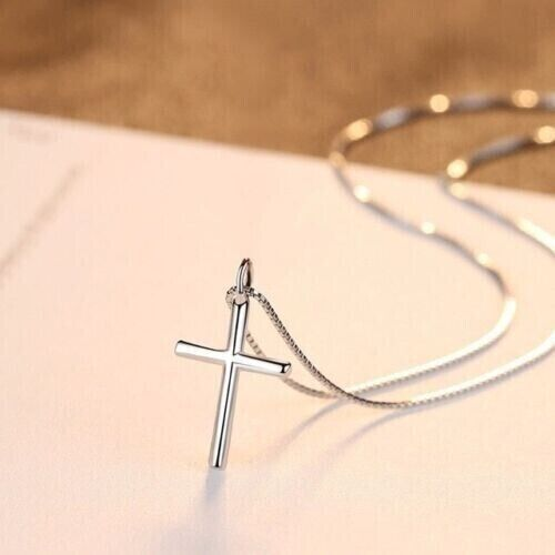 Small Plain Cross Necklace Pendant 925 Sterling Silver 14K White Gold ...