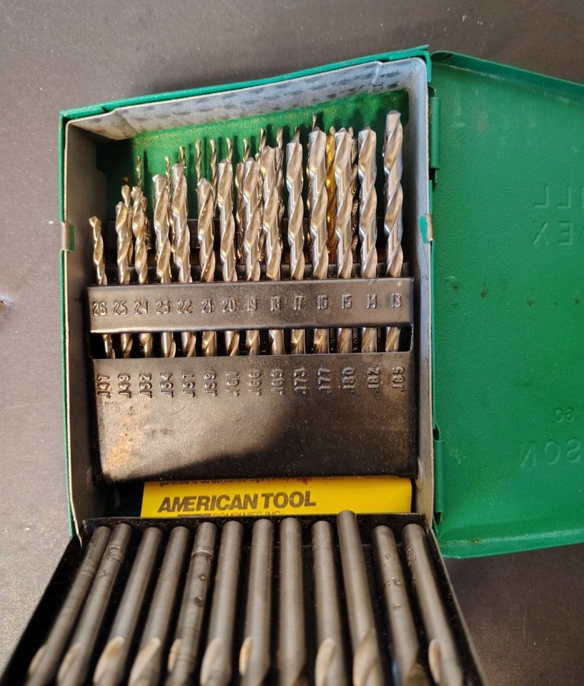 Hanson Drill Index Green Metal Box & Drill Bits 56 Bits Tools Workshop ...