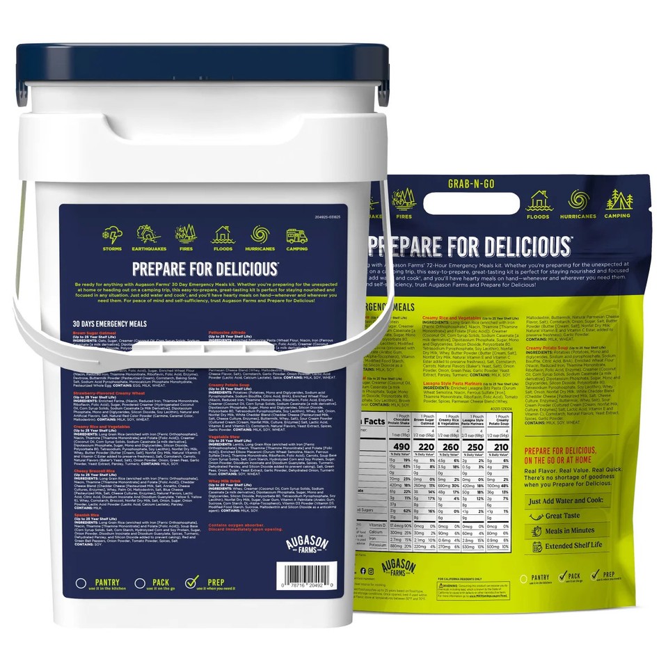 Augason Farms 30-Day Emergency Food Supply Bucket & 72-Hour Kit, MRE ...