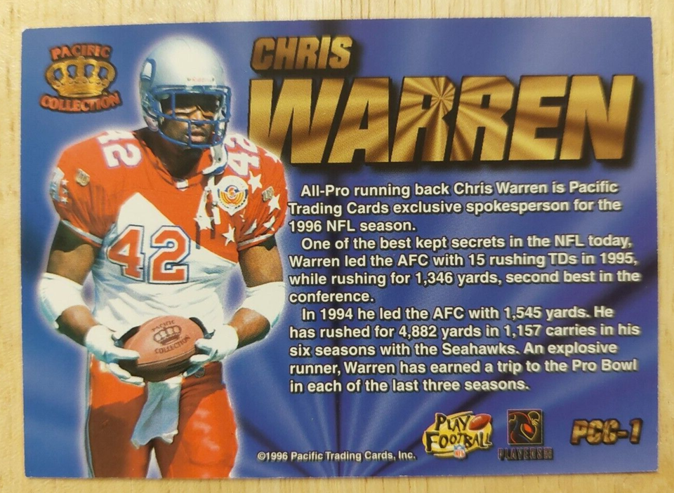 1996 Pacific Invincible Football Card #PCC1 Chris Warren Promo | eBay