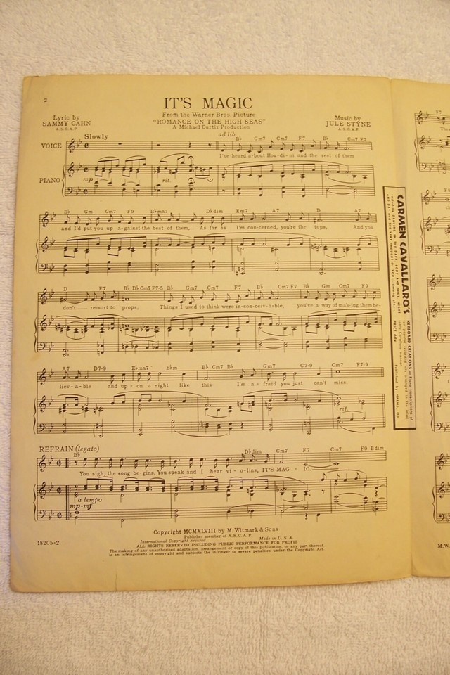 Vintage 1958 "IT'S MAGIC" Sheet Music by Sammy Cahn & Jule Styne | eBay