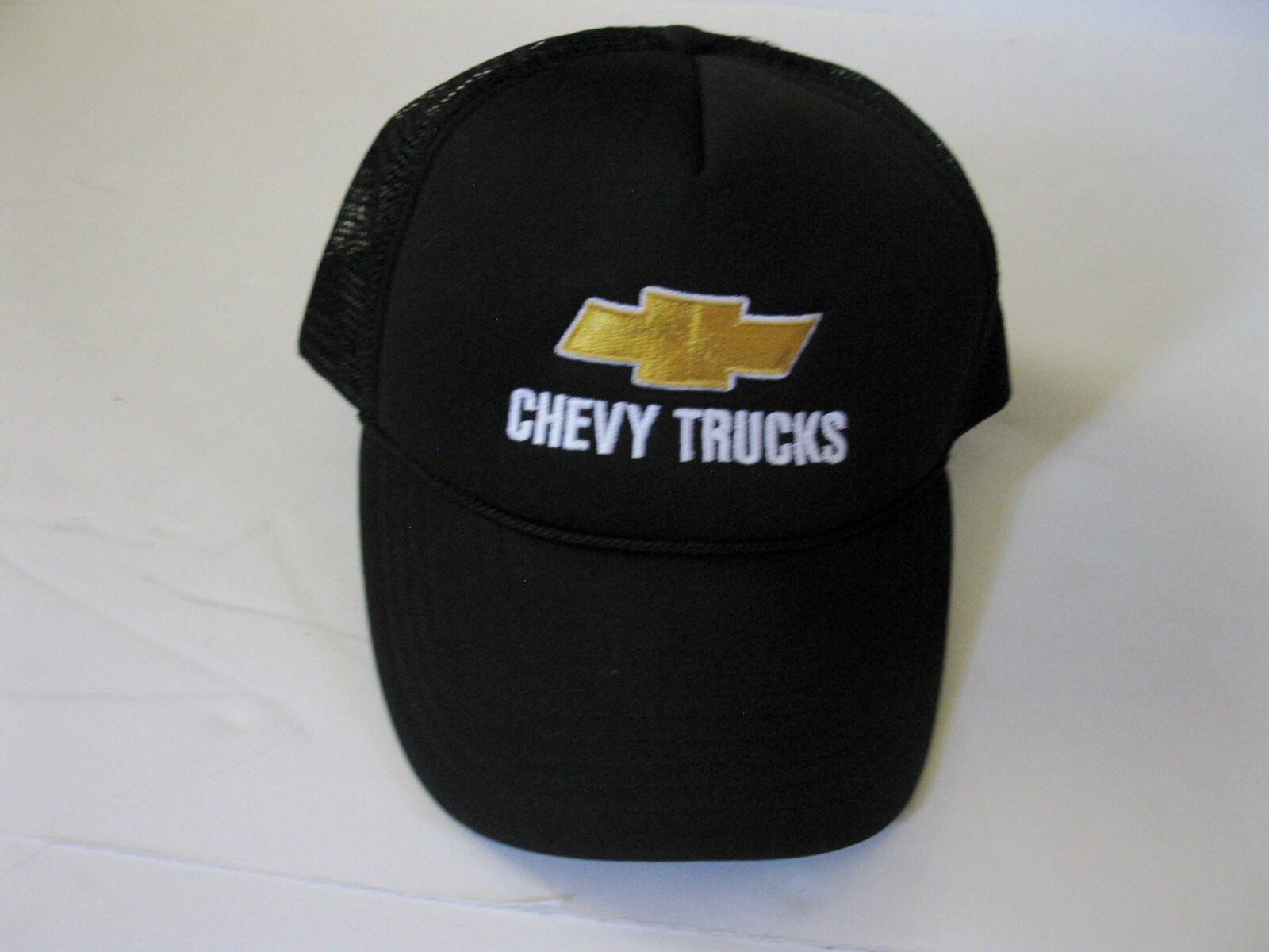 Chevy Trucks Hat Trucker Hat Black Embroidered Chevy Bowtie Logo Gold ...