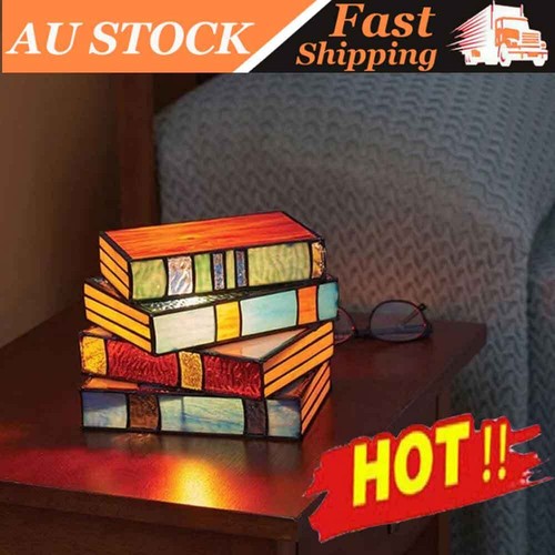 Stained Glass Stacked Books Lamp Decorative Vintage Reading Book Table ...