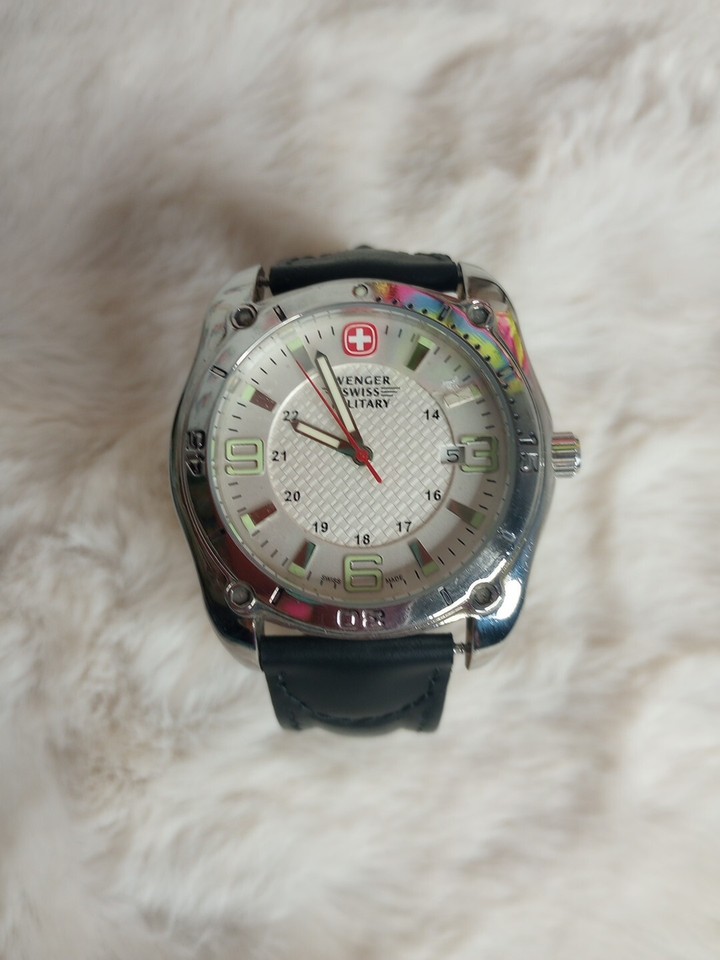 Men's Wenger Swiss Military Watch Model 79011 Black Leather Band ...