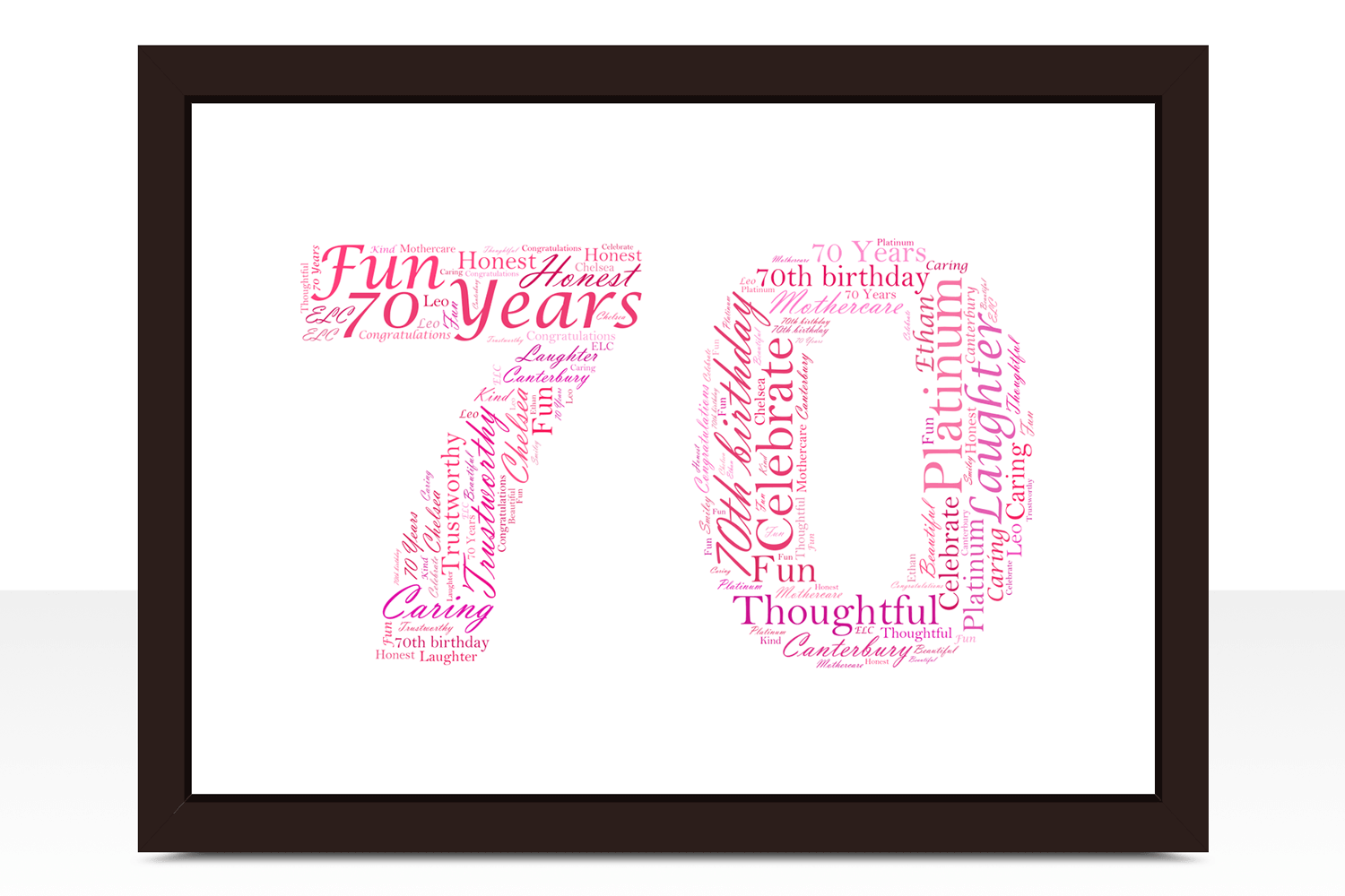 Personalised 70th Birthday Gift - Seventieth - Number Seventy 70 Word ...