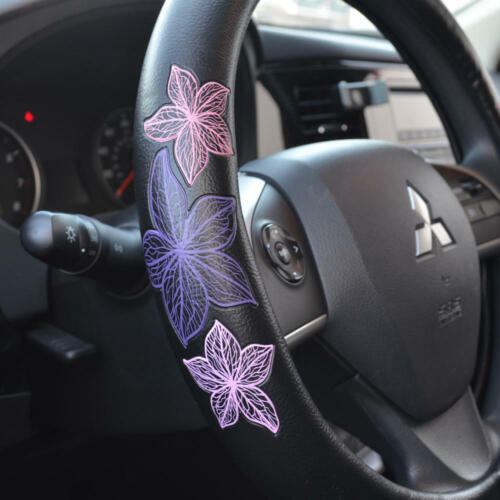 Beautiful Purple Flower Design Comfy PU Leather Odorless Steering Wheel ...