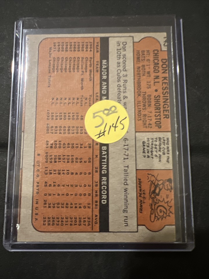 1972 Topps Baseball Card #145 Don Kessinger - Mid Grade - VG/EX! | eBay