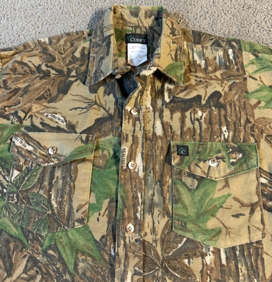 VTG Codet Men's Chamois Flannel Woodland Camouflage Button Up Shirt ...